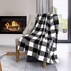 Safdie & Co. Flannel Printed Ribbed 48x60 White Plaid Ultra Soft Throw, Black - 65903.Z.06