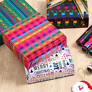 THMORT Christmas Wrapping Paper 4 Rolls with a Wrapping paper Cutter Kit for Boys&Girls,Adults,Kids Colorful Foil Mini Rolls 17 Inch X 120 Inch Gift Wrapping Paper Roll for Merry Christmas