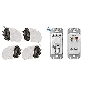 Pyle 8” 4 Bluetooth Flush Mount in-Wall in-Ceiling 2-Way Speaker System & Tweeter Stereo Sound 4 Ch Amplifier 250 Watt (PDICBT286) & Bluetooth Receiver Wall Mount - in-Wall Audio Control Receiver
