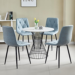 Btrpily 4 Set of Dining Chairs, Metal Frame Dining Chair for Kitchen Room,Technology Cloth Seat Chair for Living Room, Bedroom(Light Blue)