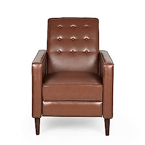 Christopher Knight Home Randolph Mid-Century Modern Button Tufted Recliner, Cognac Brown, Dark Espresso