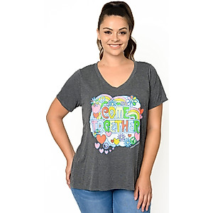 Beatles Plus Size Womens T-Shirt V-Neck Come Together Vintage Print (Charcoal, 4X)