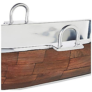 Godinger Wood Lined Boat Bowl with Salad Server, Silver