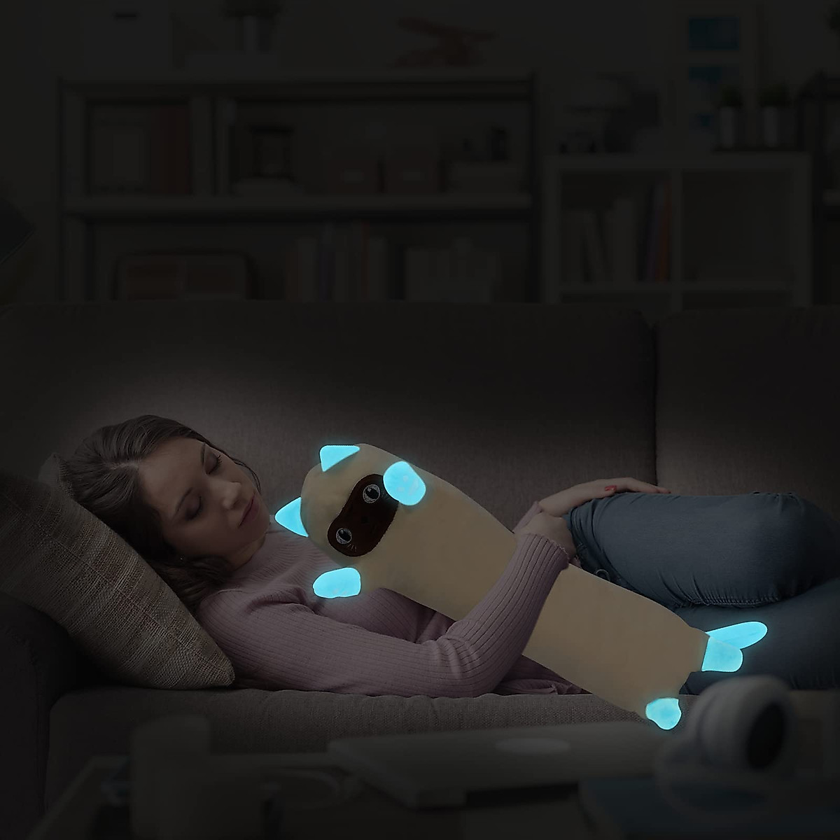 SEENEEY Long Cat Plush Kawaii Body Pillow, Cute Cat Stuffed Animals Soft Plushies,Cat Soft Plush Long Cat Pillow Doll Toy Gift for Girlfriend. (Luminous Fabric Siamese,35.4 in)