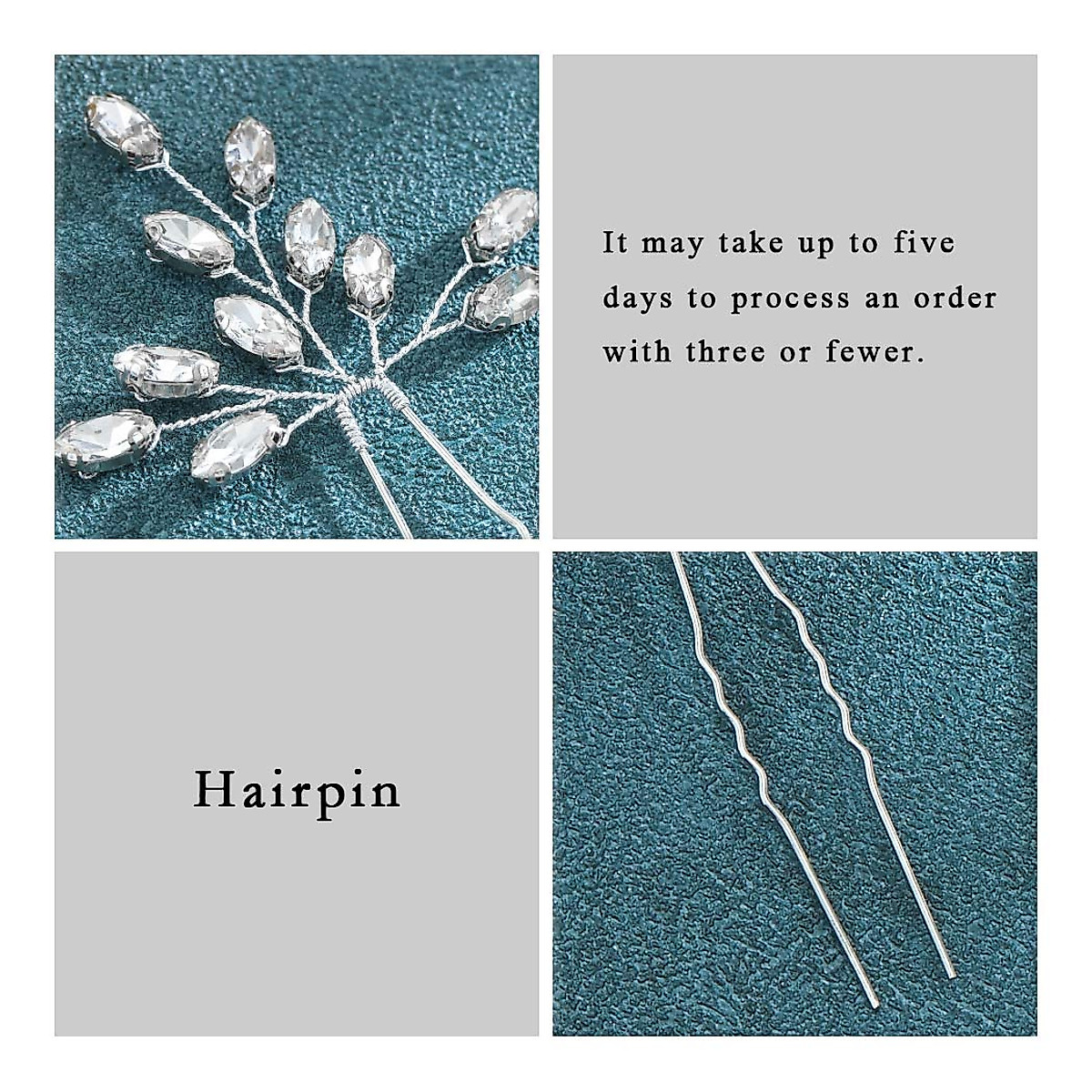 Heread Crystal Bride Wedding Hair Pins Rhinstones Bridal Hair Accessories Head Piece for Women and Girls (Pack of 3) (A Silver)