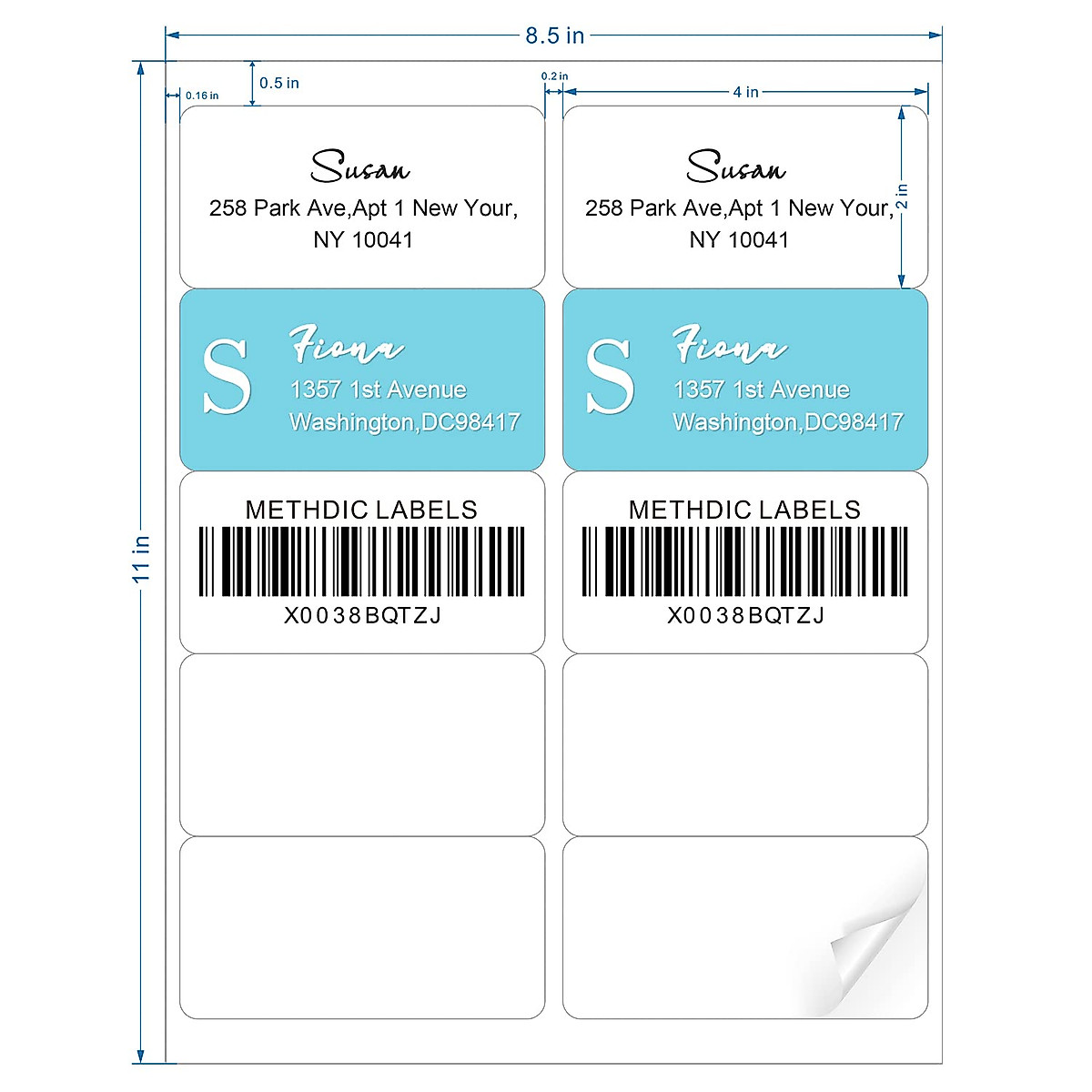 Methdic Shipping Labels 2"×4" 300 Labels Sticker Paper for Laser/Ink Jet Printer Mailing Labels 8.5"*11" White 10 per Sheet