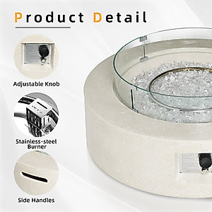 UPHA 42'' Patio Propane Gas Concrete Fire Pit Table,Round with Wind Guard,50000 BTU Auto-Ignition Fire Table, 42''L x 42''W x 13''H, Free Glass Stone,Terrazzo