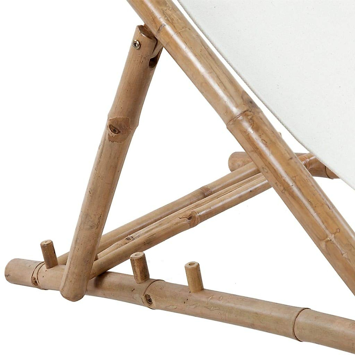 FAMIROSA Folding Beach Chair Backrest Adjustable Patio Bamboo Deck Chaise Lounge Chair Canvas Seat Sun Lounger Poolside Balcony Backyard Garden