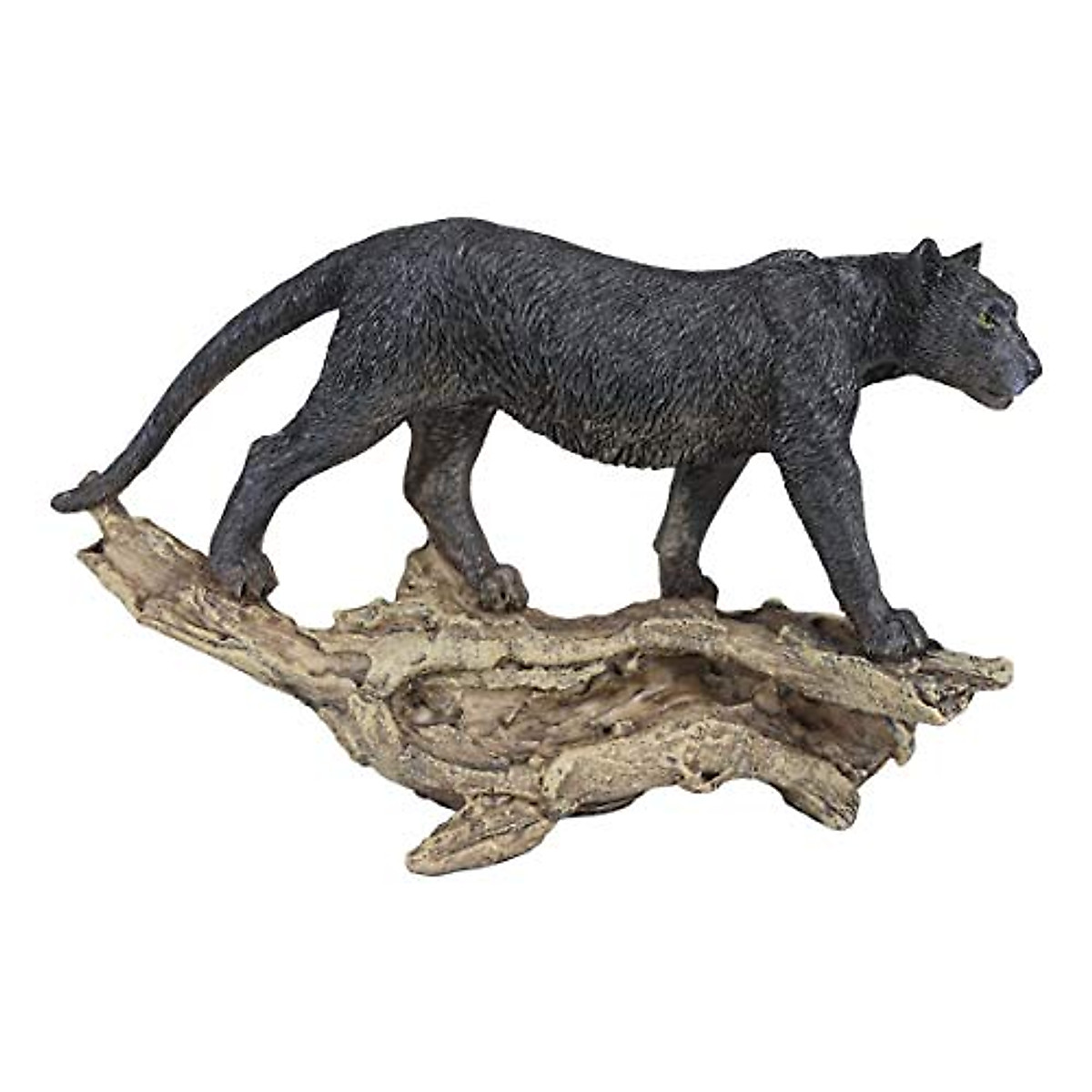 Ebros Gift Black Panther Cougar Prowling On Distressed Tree Log Figurine 8" Long Wildlife Black Jaguar Ghost Forest Hunter Sculpture Home Decorative Accent