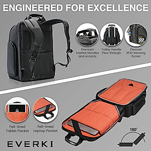 EVERKI Onyx Premium Business Executive 15.6-Inch Laptop Backpack, Ballistic Nylon and Leather, Travel Friendly (EKP132),Black