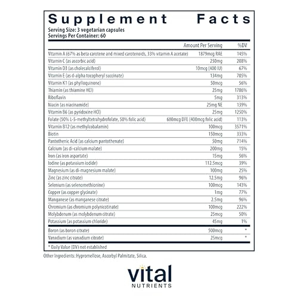 Vital Nutrients - PreNatal Multi-Nutrients - Women's Multi-Vitamin/Mineral Formula with Potent Antioxidants - 180 Vegetarian Capsules per Bottle