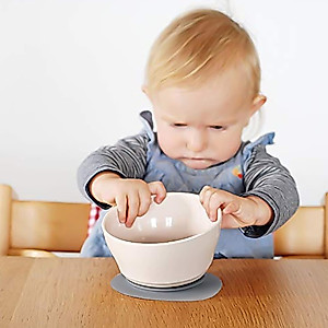 Miniware First Bites Set with Cereal Bowl, Detachable Suction Foot, and Training Spoon for Baby Toddler Kids - Promotes Self Feeding | Eco-Friendly and BPA Free | Dishwasher Safe (Vanilla & Aqua)