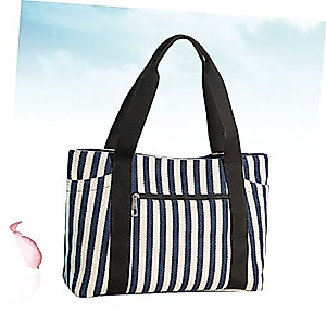 TENDYCOCO Capacity Canvas Handbag Tote Large Women Mommy Shoulder Striped Bag for Navy