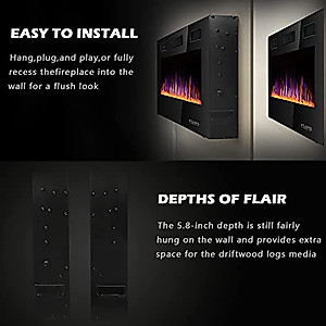 BOSSIN 60 inch Ultra-Thin Silence Linear Electric Fireplace, Recessed Wall Mounted Fireplace, Fit for 2 x 4 and 2 x 6 Stud, 12 Adjustable Flame Color & Speed,Touch Screen Remote Control with 8h Timer