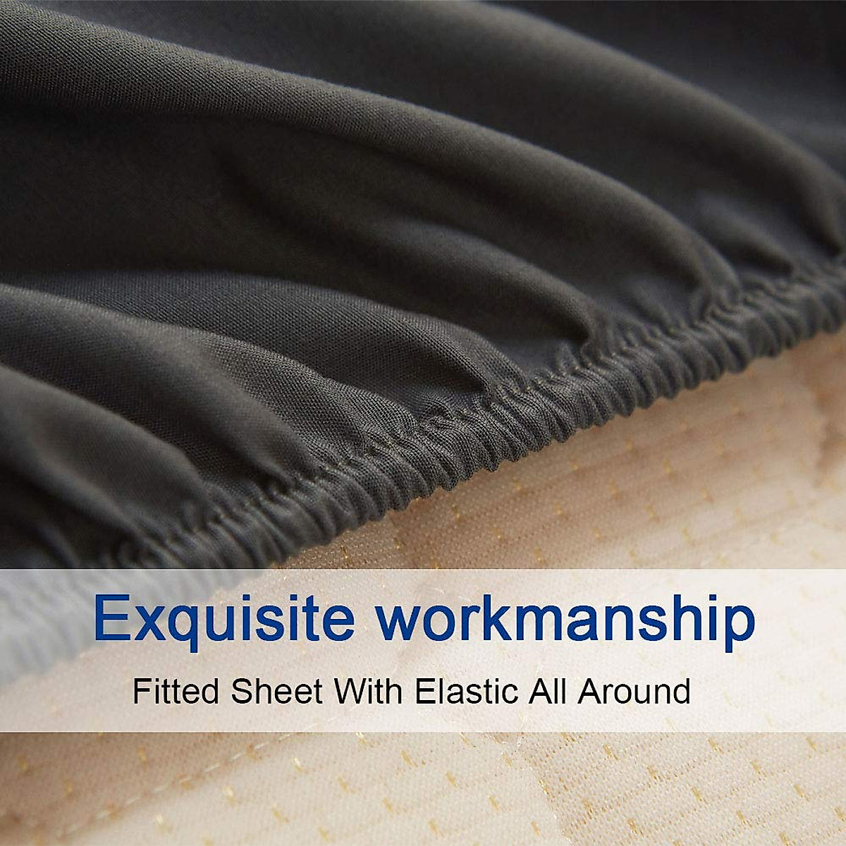 SONORO KATE Bed Sheet Set Super Soft Microfiber 1800 Thread Count Luxury Egyptian Sheets 16-Inch Deep Pocket Wrinkle -4 Piece(Queen Dark Grey)