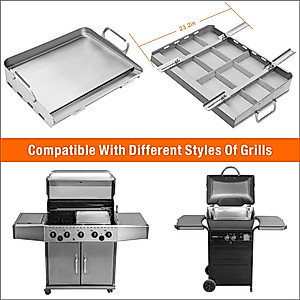 Griddle For Gas Grill,Flat Top Grill With Removable Grease Tray,24 * 16in Stainless Steel Nonstick Griddle Grill,Universal Griddle With Retractable Stand Accommodates Different Size Of Grill