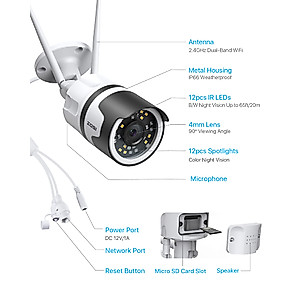 ZOSI C190 H.265+ 3MP WiFi Outdoor Security Camera with Two-Way Audio, IP67 Waterproof, 80ft Color Night Vision, AI Human Detection,Motion Alert, Smart Light and Sound Alarm,SD Card Storage