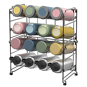 AULEDIO Adjustable Water Bottle Organizer, 4 Tier Stackable Bottle Organizer, Wall-Mounted Water Bottle Holder, Water Bottle Storage for Countertop, Cabinet, Kitchen, Brone