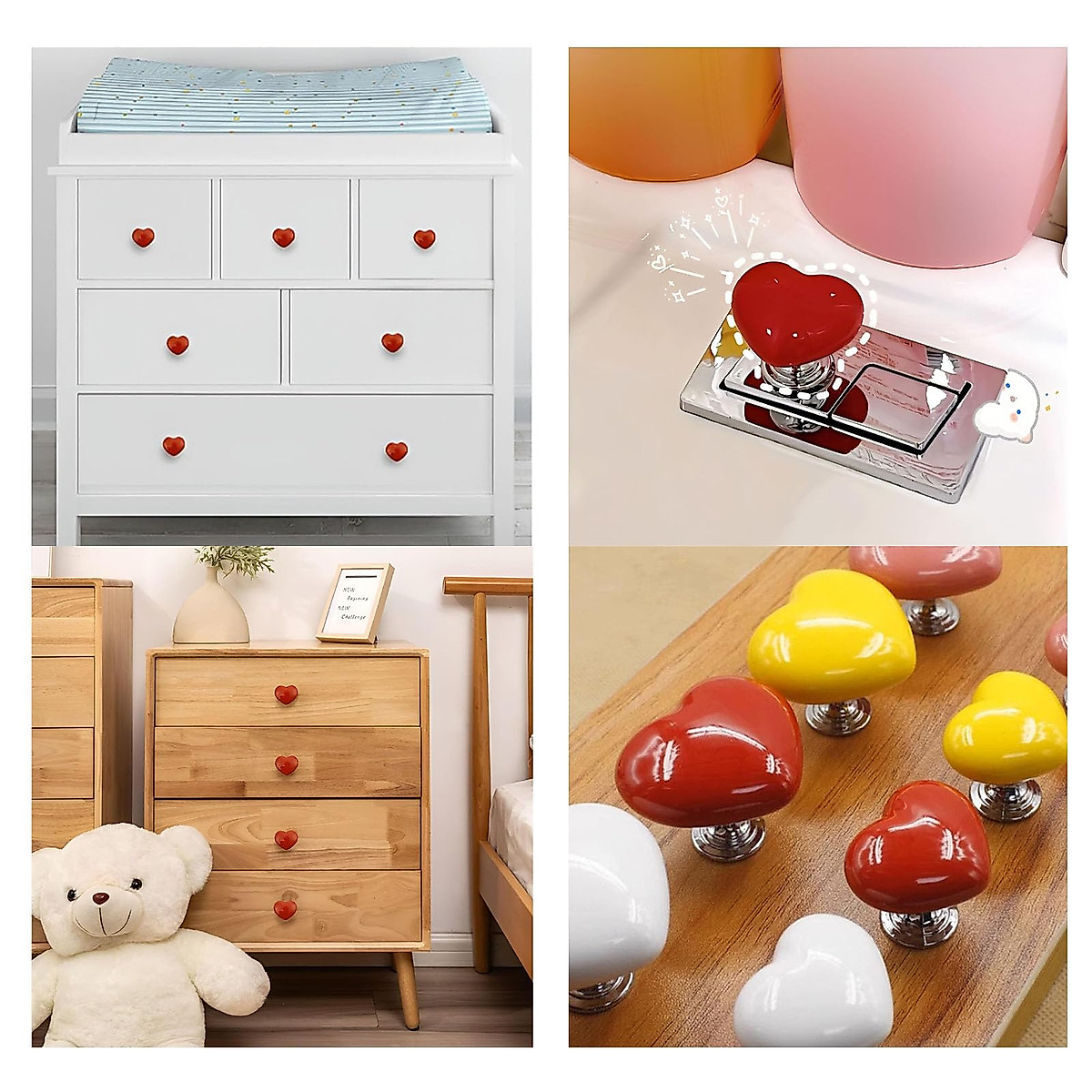 Love Heart Toilet Button, 2023 New Creative Love Heart Shaped Toilet Push Button Flush Replacement, No Need to Punch Holes Drawer Knobs Door Handle Decor for Home (A-Red)