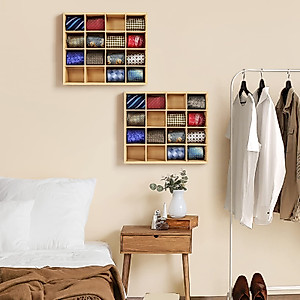 B4Life Tie Rack Wall Mounted Tie Box,Tie Organizer Tie Display Racks for Wall, Bamboo Tie Storage Tie Organizer for Men Tie Holder Wall Mount(Storage 16 Ties) (Yellow)