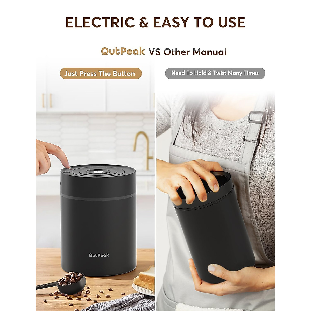 OUTPEAK Neo 2025 Kilo Auto Vacuum Coffee Canister, 1.5L Capacity for 17.6oz of Coffee Beans, One-Button Operation, Stainless Steel Coffee Storage Container for Barista, Gifting (Large, Matte Black)