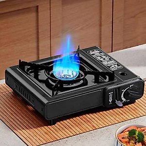 Portable Butane Stove | Single Burner Gas Stove | Camping & Backpacking Essential | Emergency Stove | High Performance | Double Wind Guard Burner (Black)