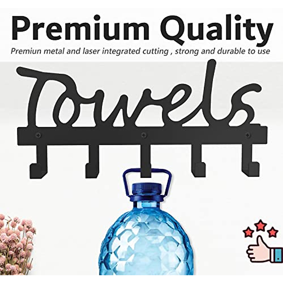 Towels Rack Hanger 5 Hooks Organizer Wall Mount Holder Black Metal Rustproof and Waterproof for Bathroom Storage Rack to Hang Your Towels Robes Clothing Black Space Saving