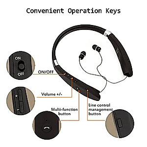SX-991 Bluetooth Wireless Stereo Neckband Earbuds, Foldable Neck Hanging Type Telescopic Headset, CVC Broadband Noise Reduction, Smart Matching Connection for Tablet, Laptop, Desktop and Cell Phone