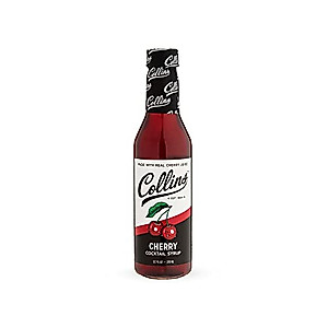 Collins Cherry Syrup, Cherry Simple Syrup, Real Sugar Cocktail Syrups, Soda Water Flavors, Cocktail Mixers, 12.7 Ounces, Set of 1