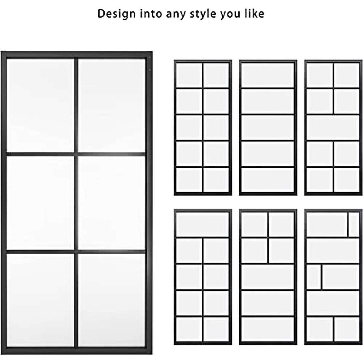 BARNSMITH 42in x 84in Frosted Glass Barn Door with 7FT Top Mounted Hardware kit Soft Close Mechanism DIY 6 Lites Tempered Glass Modern Aluminum Sliding Door Disassembled Easy Installation KDA03
