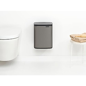 Brabantia Small Bo Trash Can 1.8 Gal - Easy Open, Soft Closing Lid, Hygienic, Space Efficient - for Bathroom, Home Office, Bedroom - Platinum - LWH 9.5 x 8.2 x 12.5