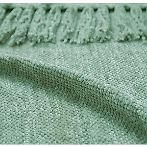 Tahari Home | James Collection | Green Solid Chenille Woven Fringe Throw, 50" x 60"