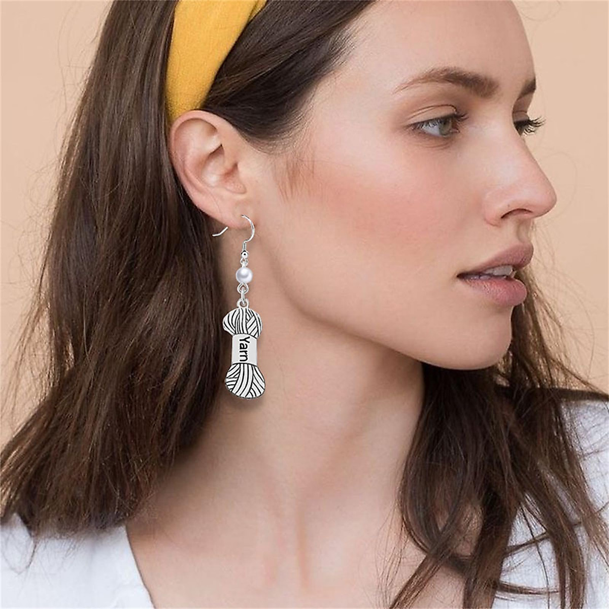 Dreuyet Yarn Knitting Pearl Earrings for Women Unique Silver Sewing Knitting Themed Needles and Yarn Ball Charm Crochet Earrings for Knitter Sewing Lovers Jewelry Gift (Yarn Knitting)