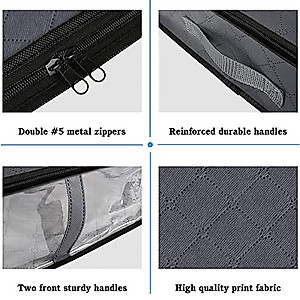 HIPIHOM Underbed Storage Containers, Foldable Under Bed Storage Bags Large Capacity Under-Bed Storage Bins for Blankets, Clothes, Sweaters Comforters with Handles Visible Clear Window, Black 4 Pack