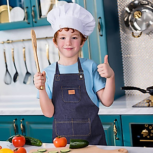 lazynice Kids Apron Kids Jeans Apron For Boys, Girls Apron Chef Cotton Denim Apron With 3 Pockets Kitchen Cooking Baking Wear, Gardening,Painting, BBQ, Art,DIY,Drawing