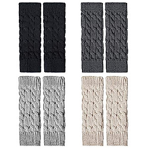 Loritta 4 Pairs Womens Fingerless Gloves Winter Warm Knit Crochet Thumbhole Arm Warmers, Beige/Light Grey/Dark Grey/Black