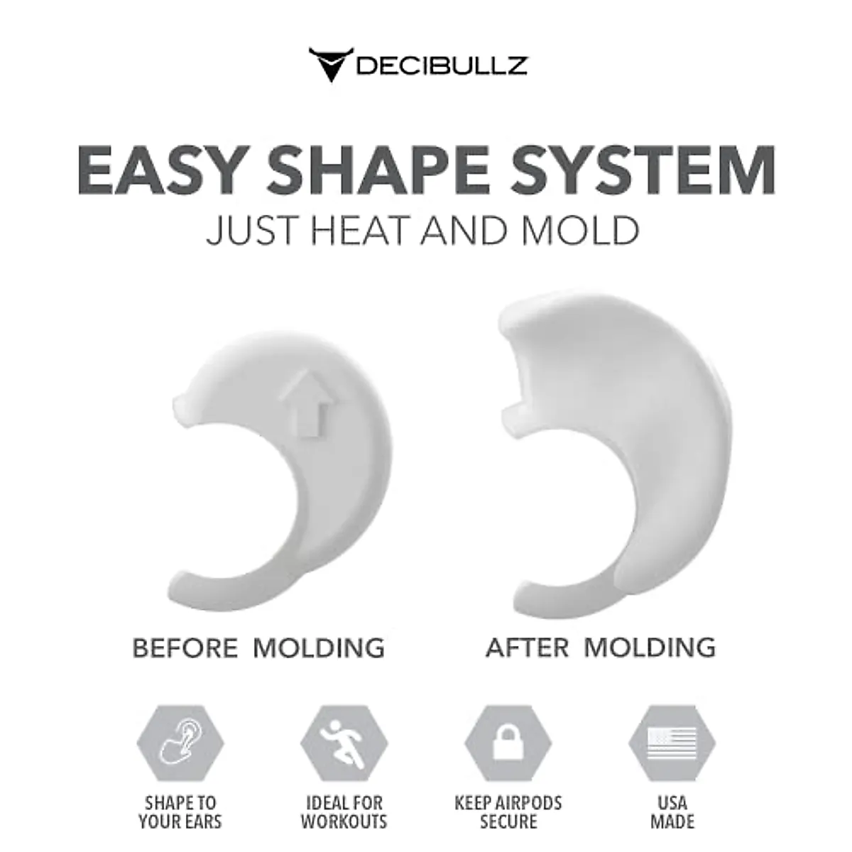 Decibullz Custom Moldable Covers and Ear Hooks, Universal Earbuds Accessory, Compatible with Apple AirPods(r) and EarPods