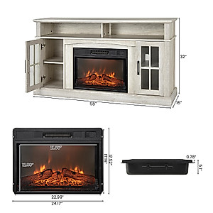 Tangkula Fireplace TV Stand for TVs Up to 65 Inch, Electric Fireplace TV Console w/Remote Control, Overheat Protection, 3-Level Adjustable Brightness, TV Entertainment Center w/23” Fireplace