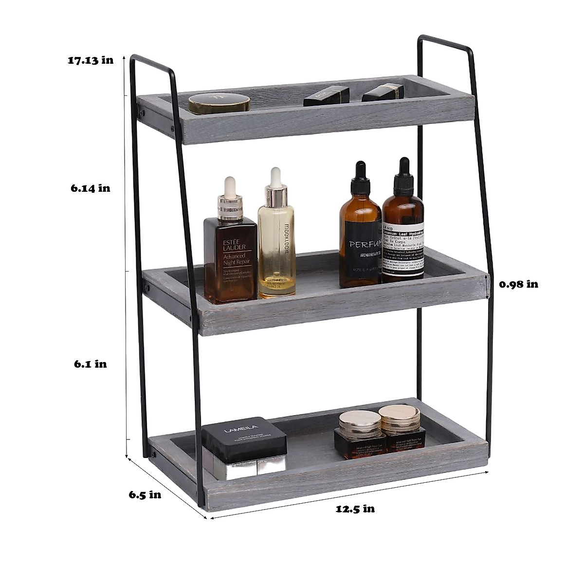 3-Tier Wood Storage Organizer for Restroom ＆ Kitchen ＆ Coffee Bar, Bathroom Sink Organizer Countertop, Bathroom Vanity Counter Top Organizers, Spice, Skincare, Perfume Rack, Detachable - Black