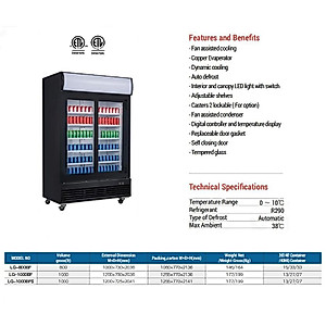 Commercial Refrigerator Glass 2-Door Sliding Door Merchandiser Display Cooler Beverage Fridge Drink cooler NSF Certified, 48 inches width, capacity 40 cuft 110V, Restaurant Kitchen Cafe LCG-1000BFS