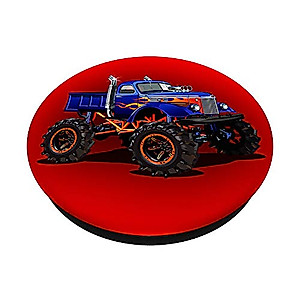Boys Monster Truck With Flames Blue Red PopSockets Swappable PopGrip
