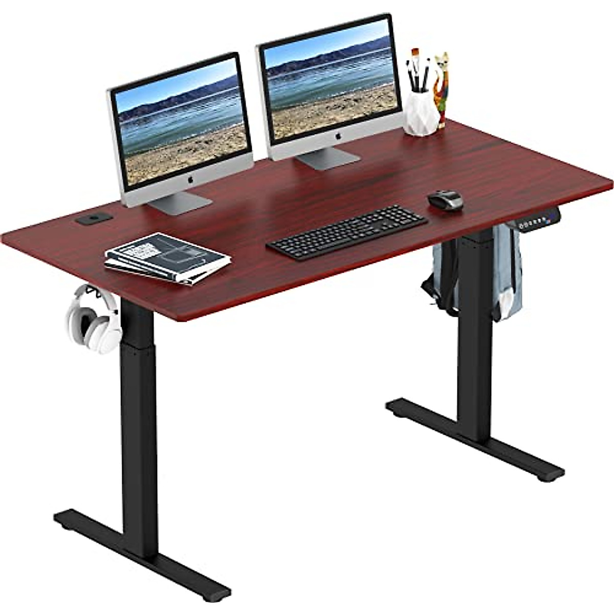 SHW 55-Inch Large Electric Height Adjustable Standing Desk, 55 x 28 Inches, Cherry