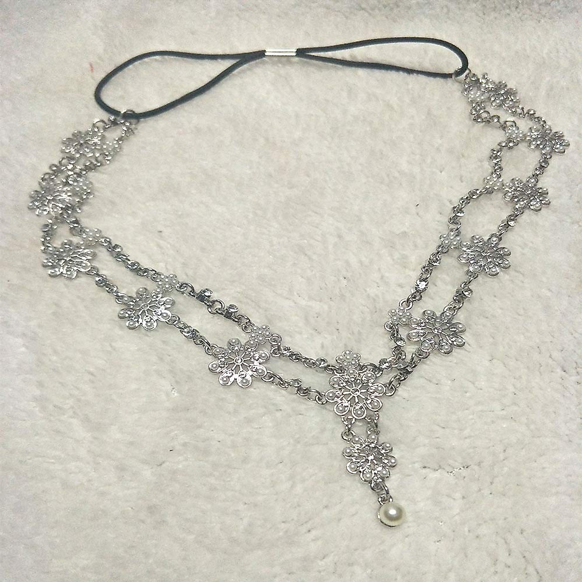 Aceorna Wedding Headbands Chain Floral Head Jewelry Hair Pieces Crystal Pearl Head Chains Headpiece Festival Holloween Costume Bridal Hair Accessories for Women and Girls (Silver)