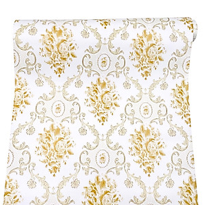 Yifely Gold Damask Self Adhesive Shelf Drawer Liner Decorative Storange Organizers Cabinets Lining Paper Easy to Remove 17.8 Inch by 9.8 Feet