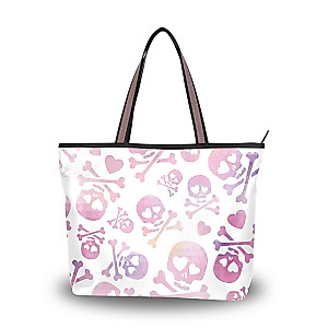 Woman Tote Bag Travel Shoulder Handbags Purple Skull for Work Travel Business Beach