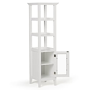 SIMPLIHOME Acadian 56" H x 16" W Transitional Bath Storage Tower Bath Cabinet in Pure White, For the Bathroom