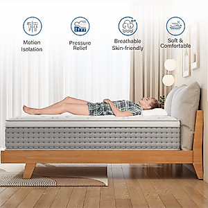 BedStory Queen Mattress, 14 Inch Luxury Hybrid Mattress in a Box with Gel Memory Foam, Pressure Relief Individual Wrapped Coils Mattress Queen Size for Motion Isolation, CertiPUR-US Certified