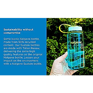 Nalgene Sustain Tritan BPA-Free Water Bottle Made with Material Derived From 50% Plastic Waste, 16 OZ, Wide Mouth, Cerulean Sustain