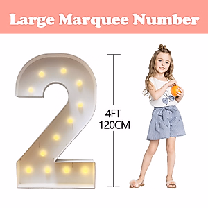 ZUOVAOV 4FT Marquee Number Lights, Large Balloon Mosaic Digital Signs, DIY Digital Kit for Birthday Party Decorations, Baby Shower Background Decorations (4FT, Number 2)
