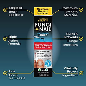 Fungi-Nail Anti-Fungal Liquid Solution, Kills Fungus That Can Lead to Nail & Athlete's Foot with Tolnaftate & Clinically Proven to Cure and Prevent Fungal Infections 1 Fl Oz (Pack of 1)